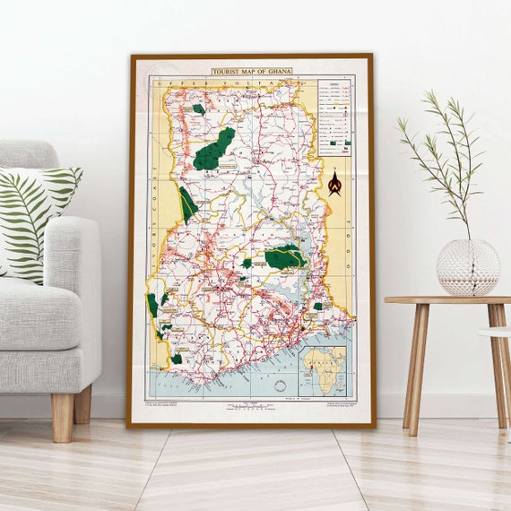 Vintage tourist map of Ghana old Ghana map Ghana print | Etsy