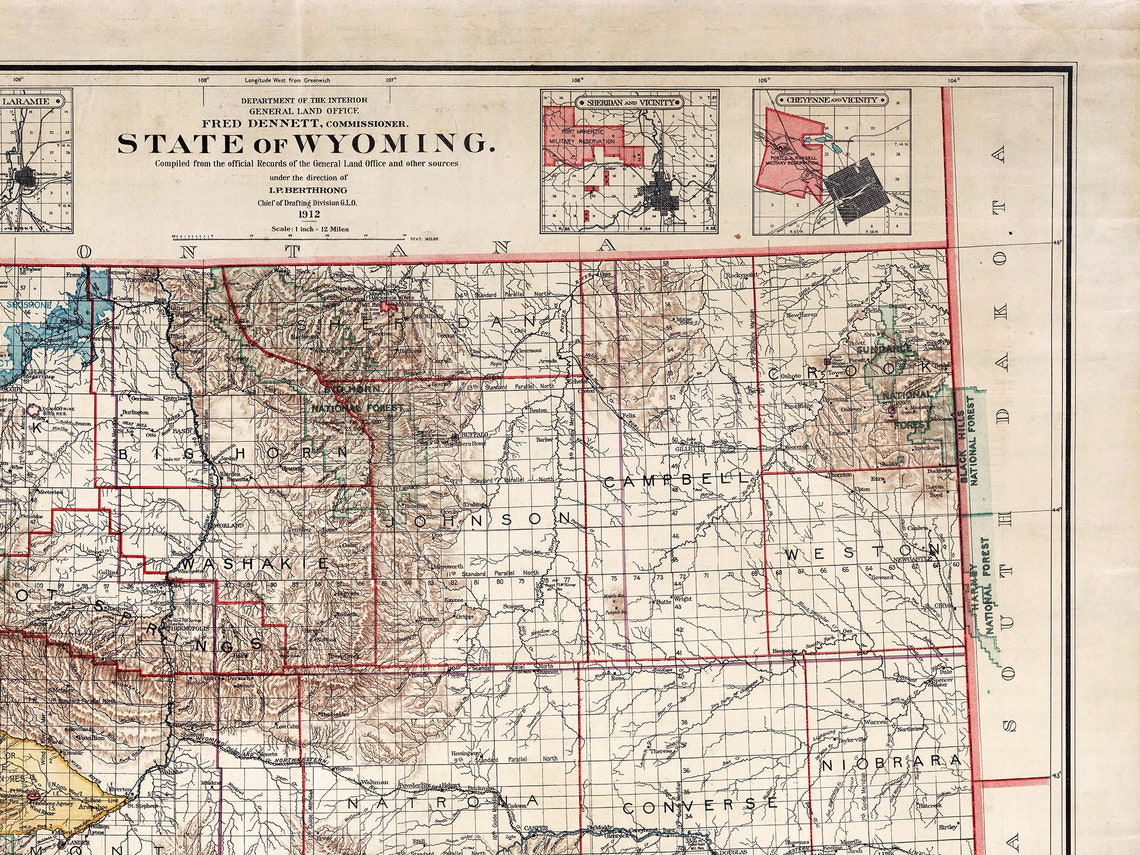 Vintage Map of Wyoming Old Wyoming Map Wyoming Home Decor - Etsy