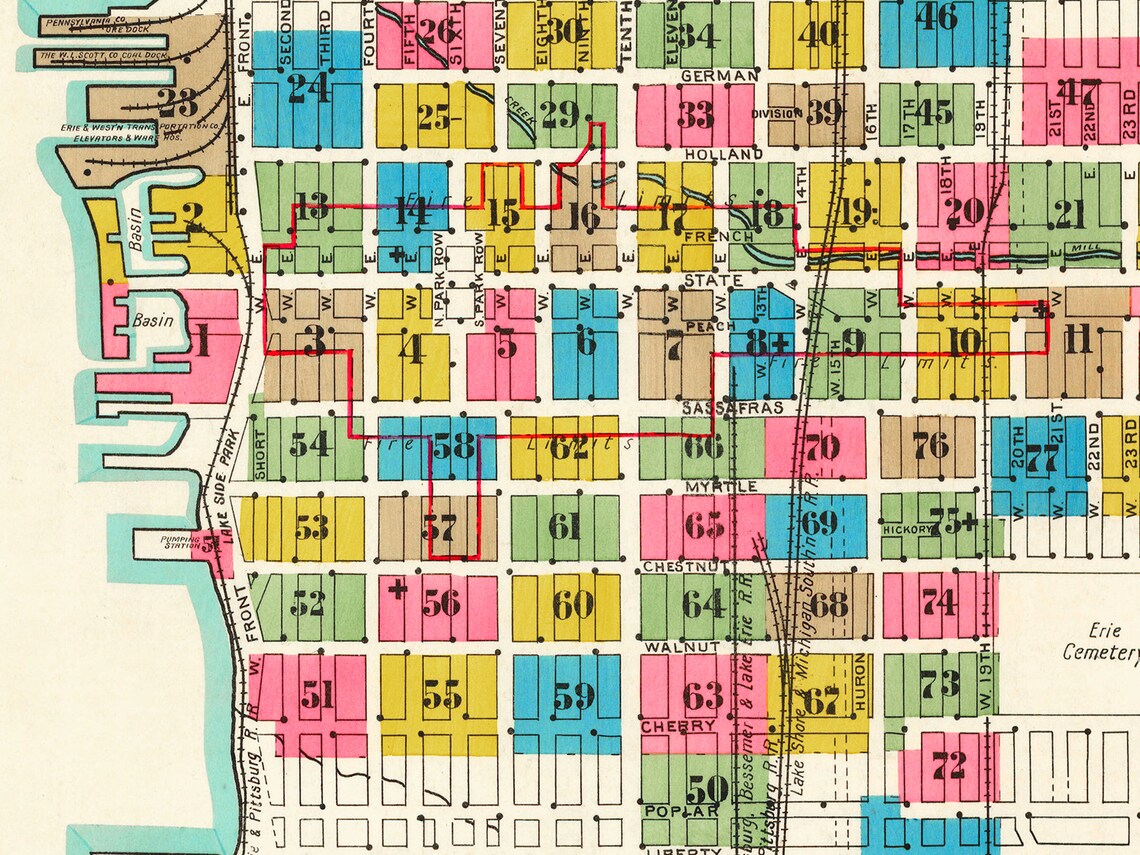 Vintage Map of Erie PA Erie Pennsylvania Map Erie Map Print | Etsy