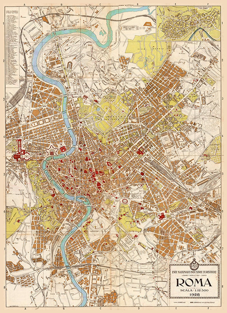 Rome Italy Map Print Vintage Rome Art Print Rome Italy Roma - Etsy