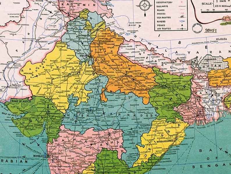 Map of India in gorgeous vintage tones India map Historic | Etsy