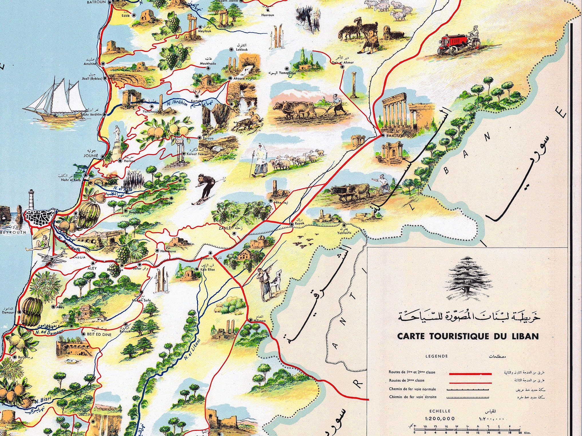 Pictorial map of Lebanon, old Lebanon poster, Lebanon art map, tourist ...