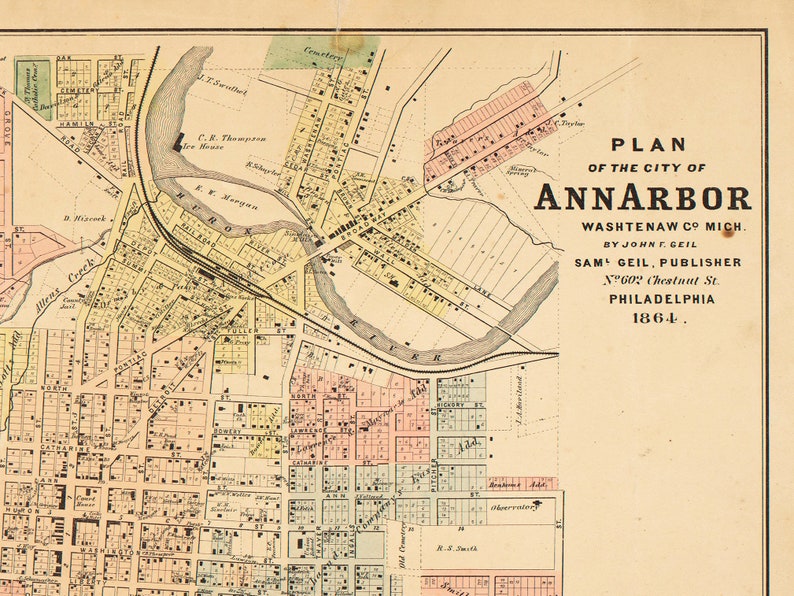 Historical Map of Ann Arbor, Large Old Ann Arbor Print, Michigan Gift ...