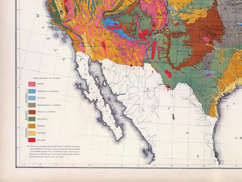 1874 Geological Map of the United States: Historical Landmark Print - Etsy