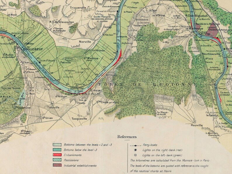 Arte del mapa del río Sena mapa vintage del río Sena antiguo | Etsy México
