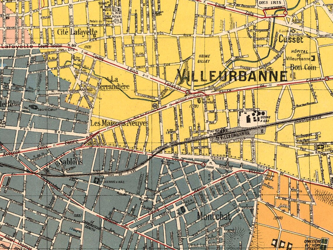 Vintage Map of Lyon Old Lyon Print Lyon France Lyon Art - Etsy