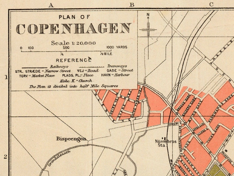 Vintage Map of Copenhagen Old Copenhagen Denmark Map - Etsy