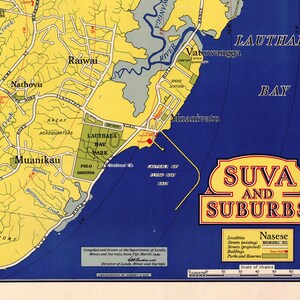 Vintage Map of Fiji, Viti Levu, Suva and Suburbs, - Etsy