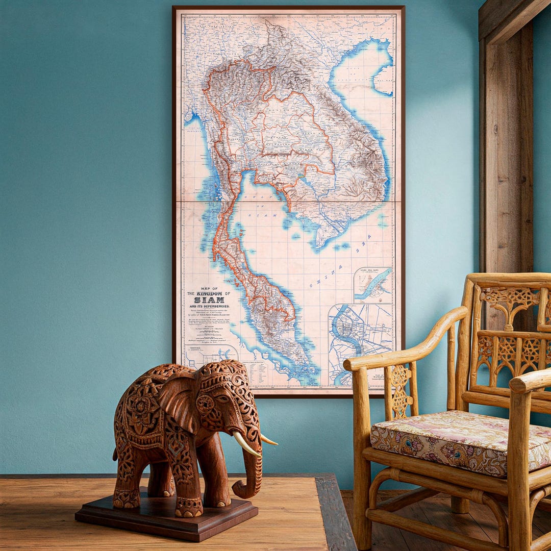 Vintage Thailand Map Print: Kingdom of Siam, 1900 - Etsy