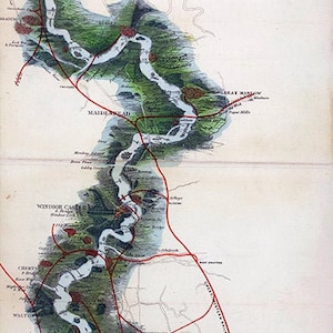 Thames River Map Art, Vintage Map of Thames River, Thames River Wall ...