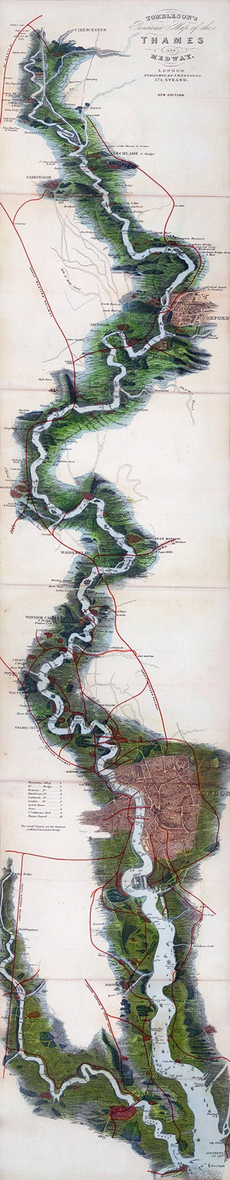 Thames River Map Art Vintage Map of Thames River Old Thames - Etsy