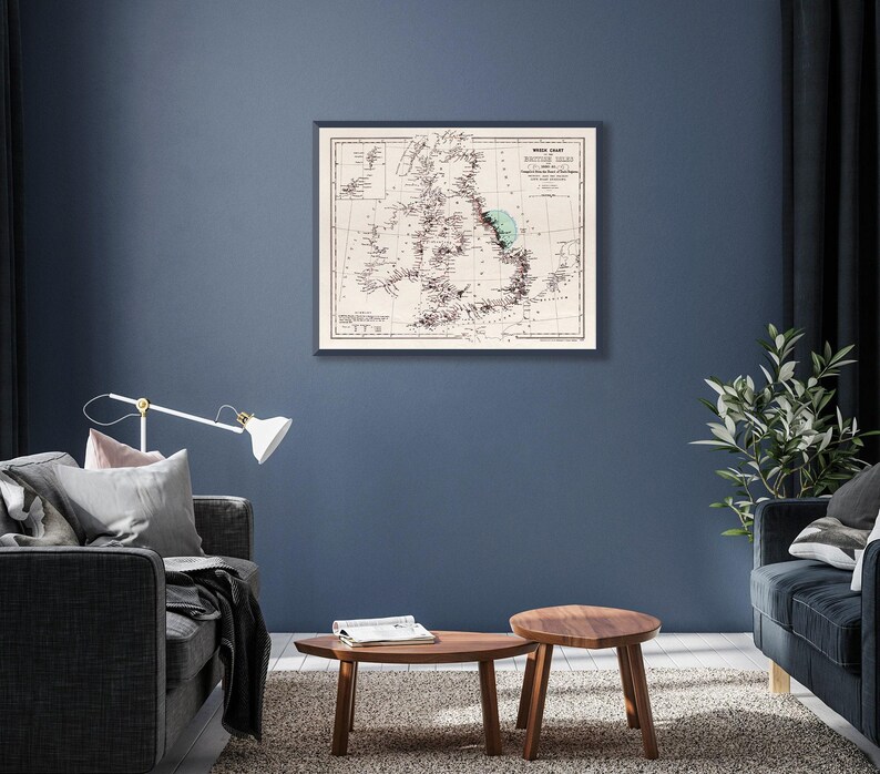 Shipwreck Chart of British Isles Showing the Life Boat Stations, Wreck ...