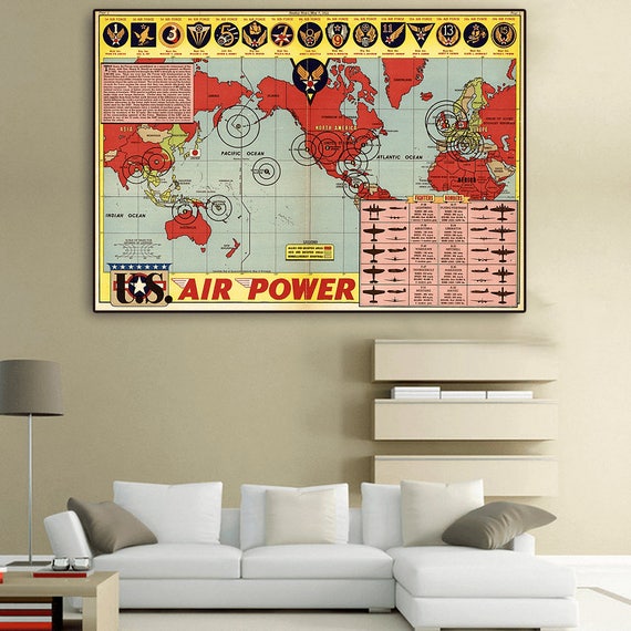 Military Map Army Poster Army Decor U.S. Air Power 1944. | Etsy