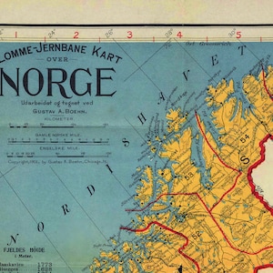 Vintage Map of Norway, Old Norway Print, Large Norway Wall Map, Norway ...