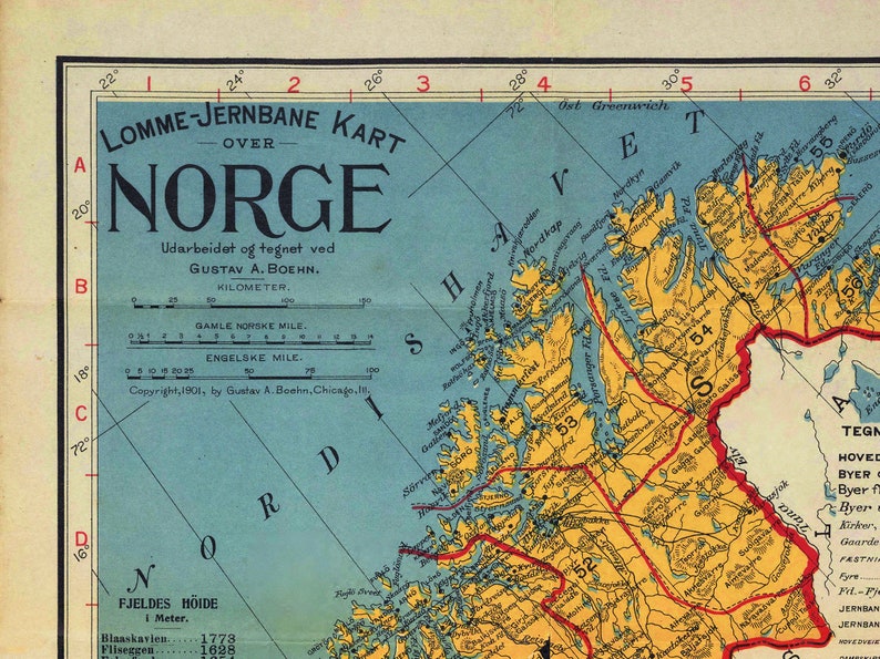 Vintage Map of Norway Old Norway Print Large Norway Wall - Etsy