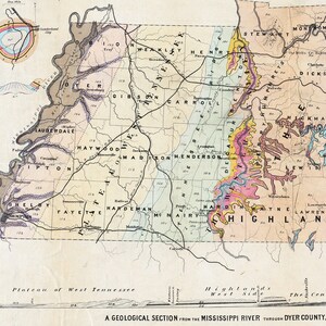 Antique State of Tennessee Geologic Map, Vintagetennessee Wall Art ...