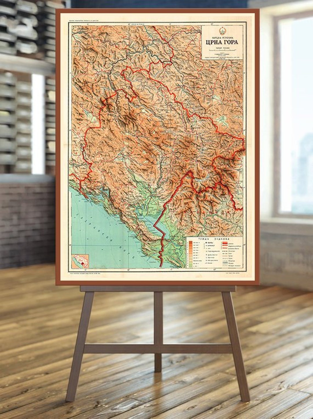 Vintage Map of Montenegro, Large Montenegro Wall Art Print,former ...