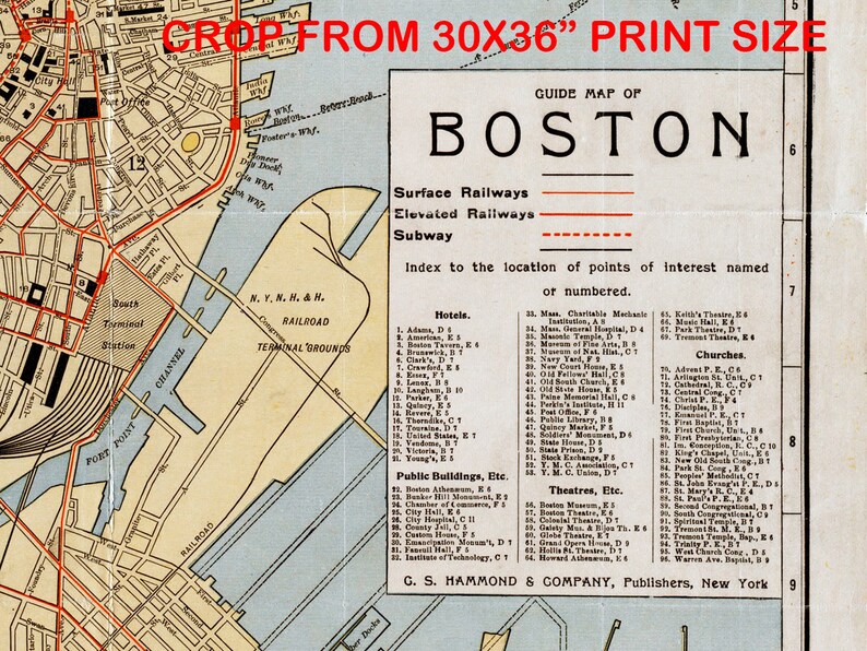 Vintage Map of Boston Historical Boston Wall Art Old Boston - Etsy