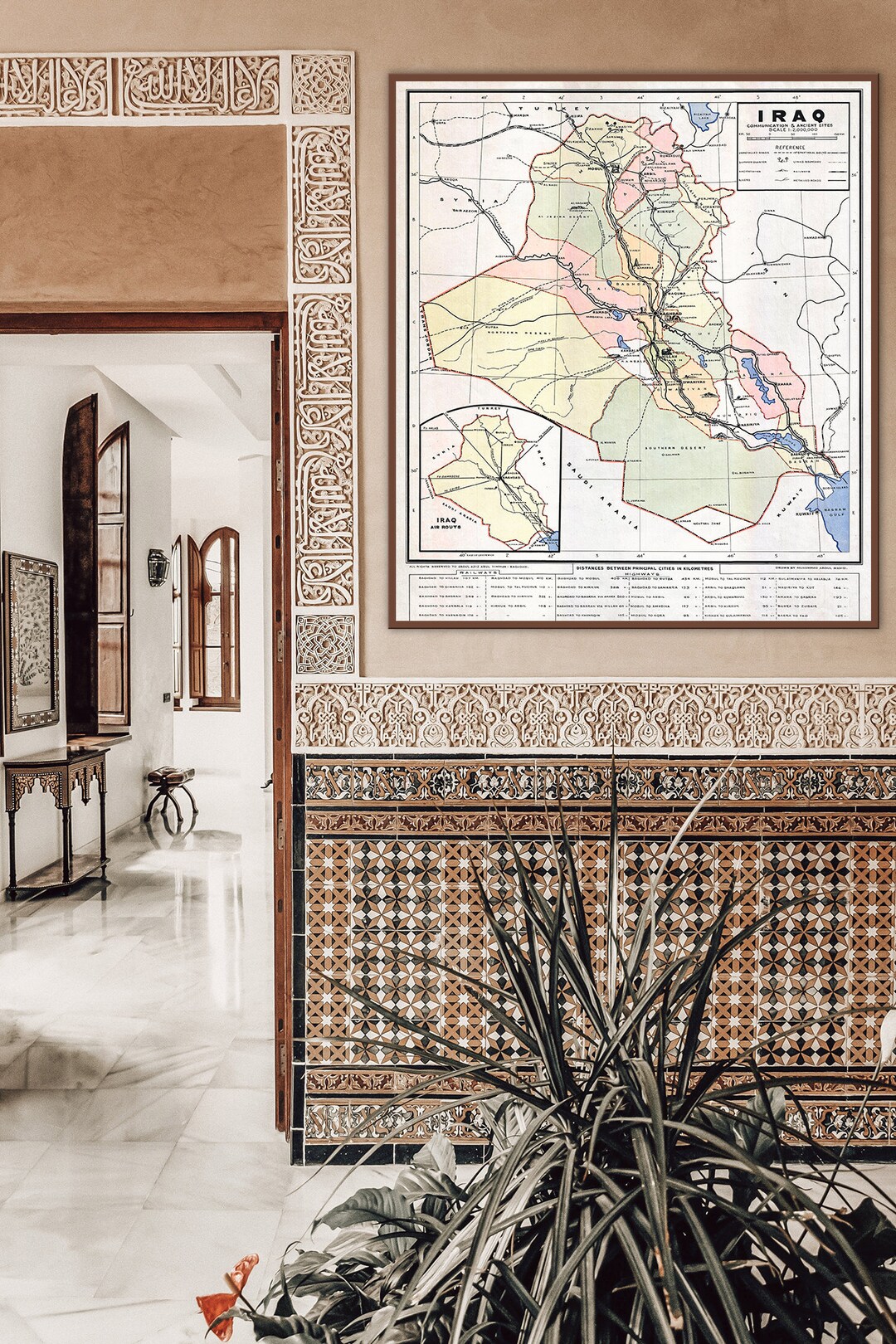 Historical Sites Iraq Map, Old Map of Iraq, Iraq Wall Art, Iraq Home ...