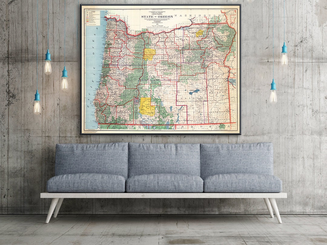 Vintage State of Oregon Map Print, Old Oregon Gift Decor. - Etsy
