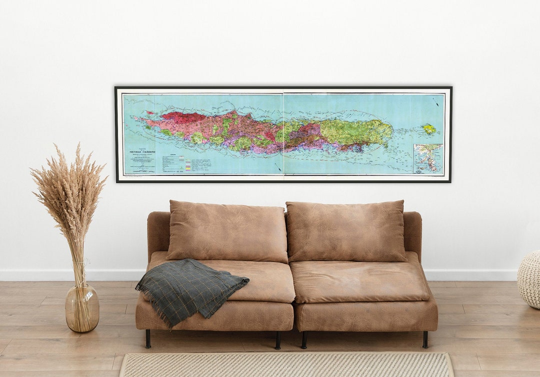 Vintage Map of New Caledonia, Large New Caledonia Wall Map, New ...