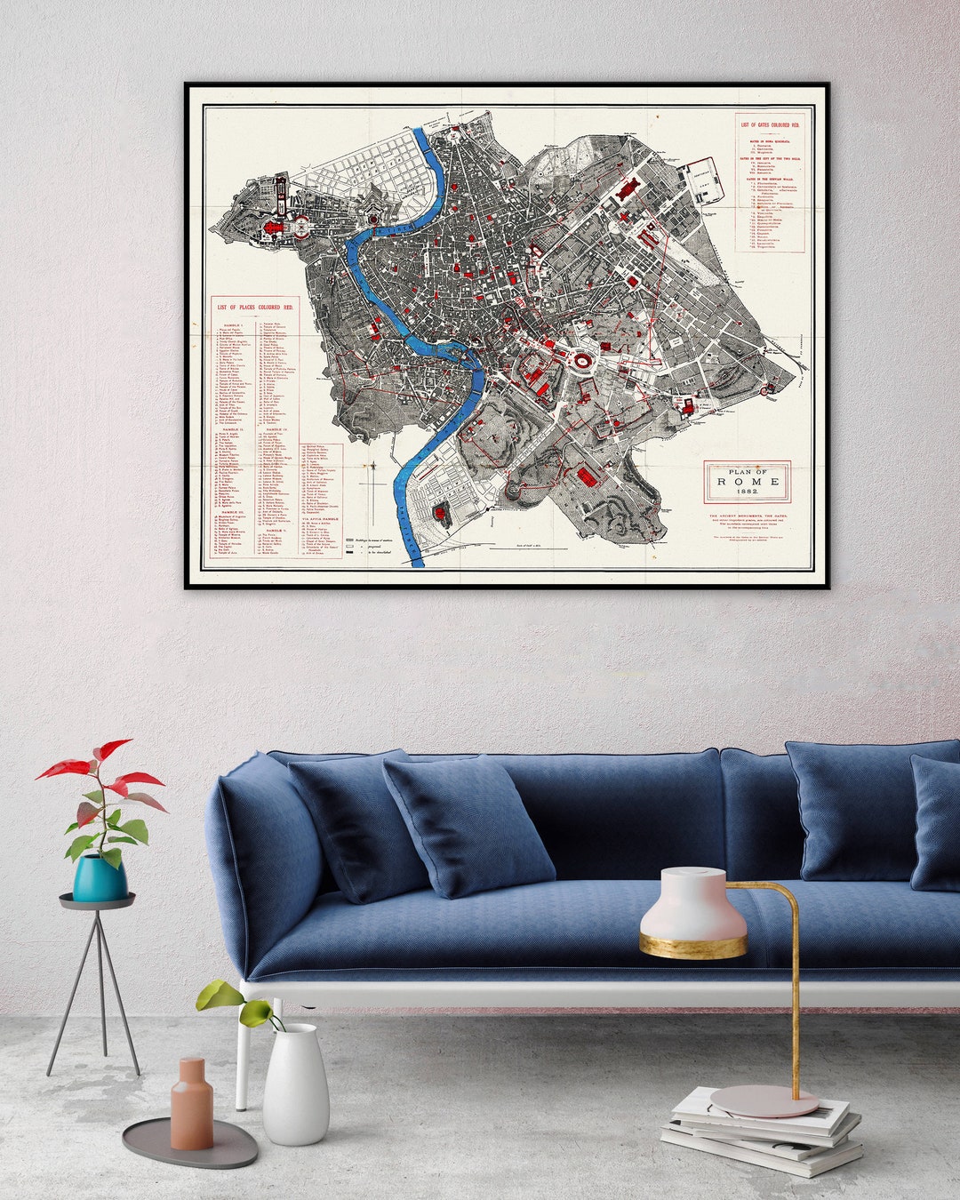Vintage Map of Rome Showing Ancient Monuments, Antique Rome Print, Rome ...