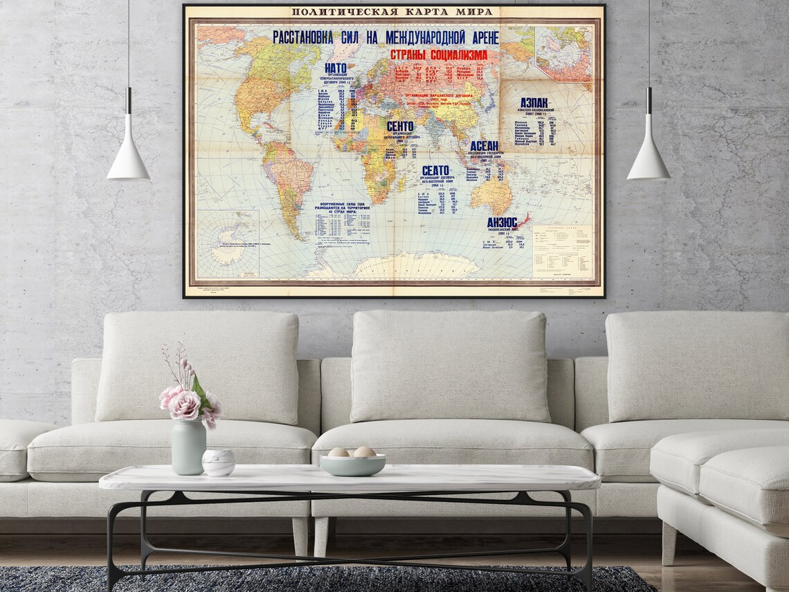 Soviet Russia Map of the World Cold War Poster Union of - Etsy