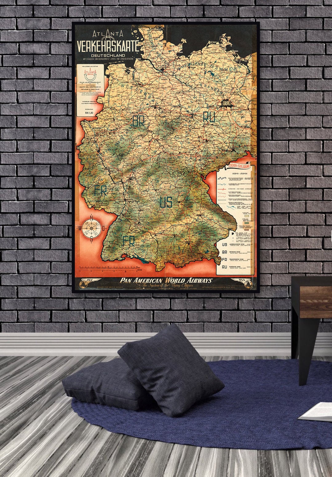 Vintage Map of Germany, Post WWII Germany Map, Germany Wall Art ...