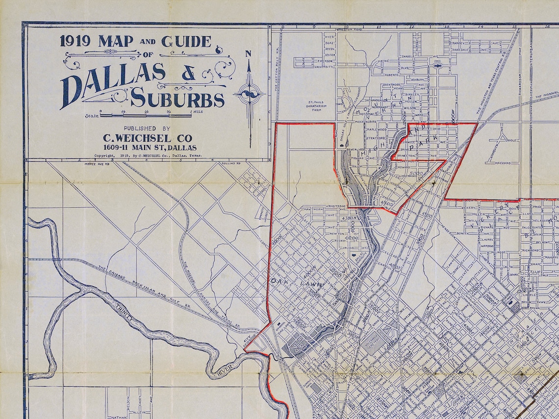 Vintage Map of Dallas Old Dallas Map Dallas Print Dallas - Etsy