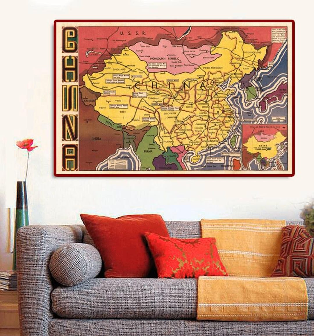 Antique China Map Print - Vintage Style Wall Art Poster - Etsy