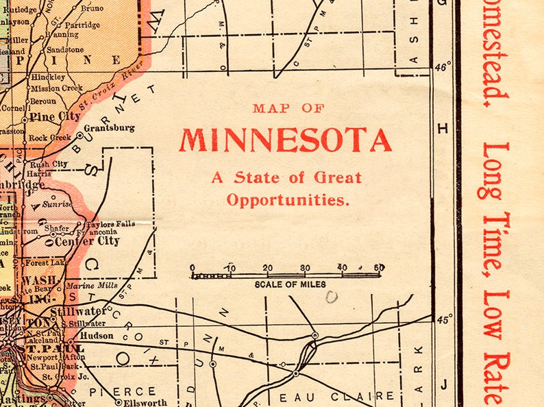 Vintage Map of Minnesota Old Minnesota Map Print Minnesota | Etsy