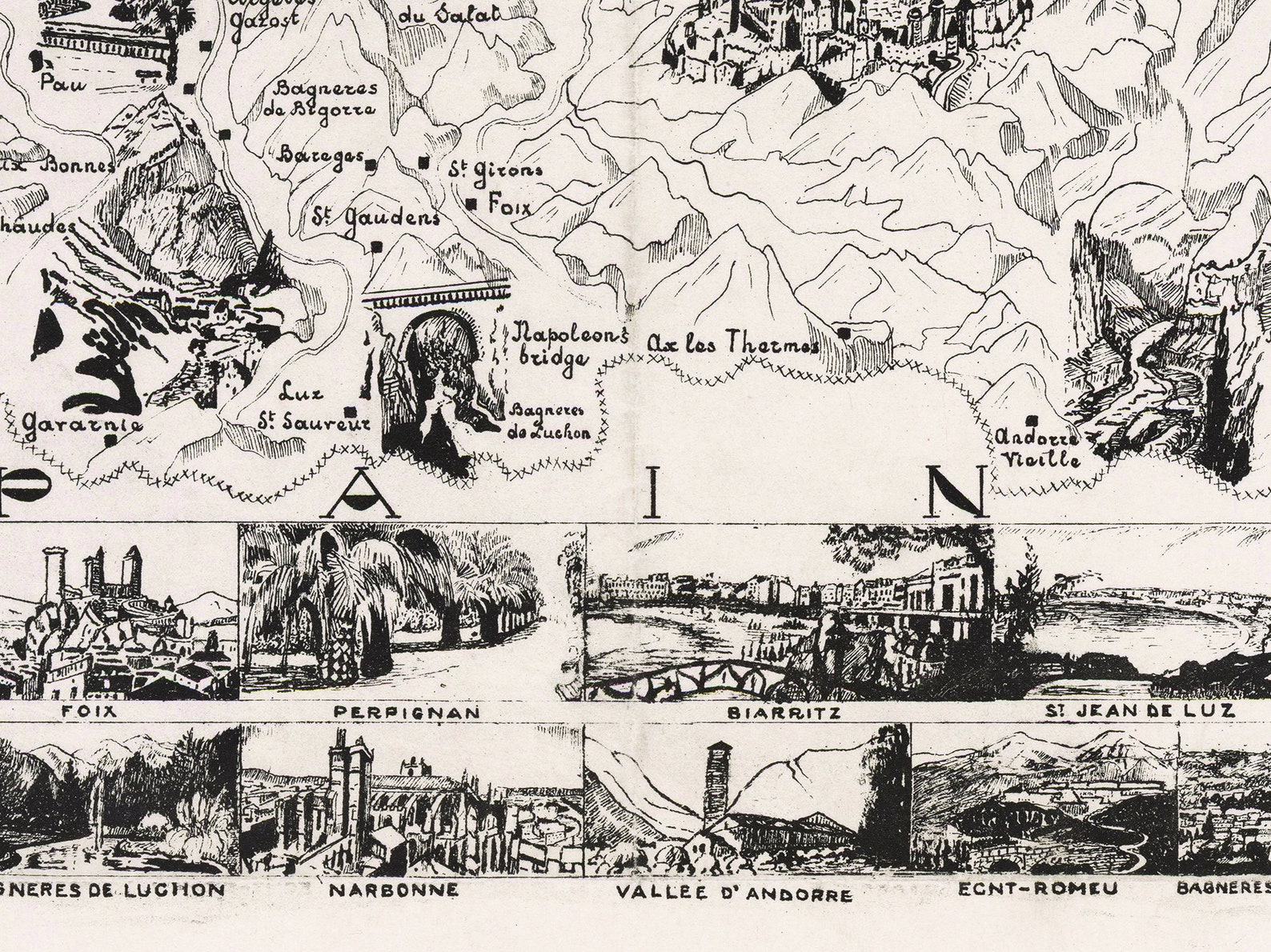 Map of the Pyrenees Pictorial Pyrenees Map Vintage Pyrenees - Etsy
