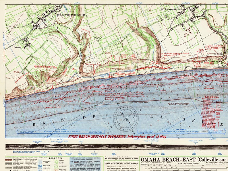 Omaha Beach WWII Map: D-day Normandy Landing - BIGOT Classified Print ...