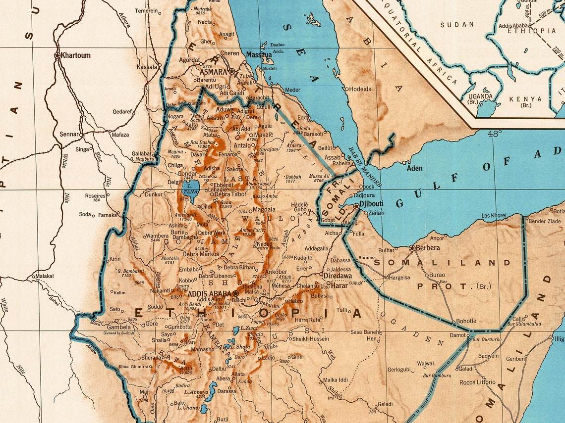 Vintage Map of Ethiopia Large Ethiopia Print Ethiopia Wall - Etsy