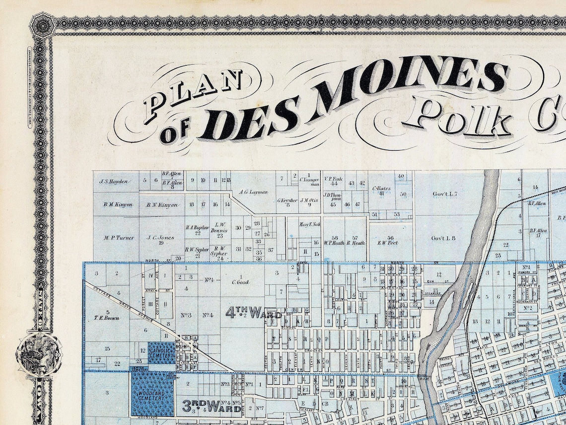 Vintage Des Moines Map Des Moines Iowa Old Map of Des | Etsy
