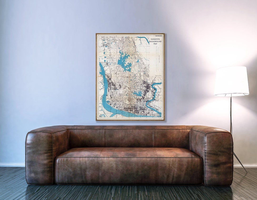 Vintage Map of Rangoon Yangon, Old Rangoon Print, Large Rangoon Wall ...