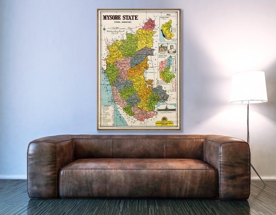 Vintage Map of the Mysore State Kingdom of Mysore Mysore | Etsy India