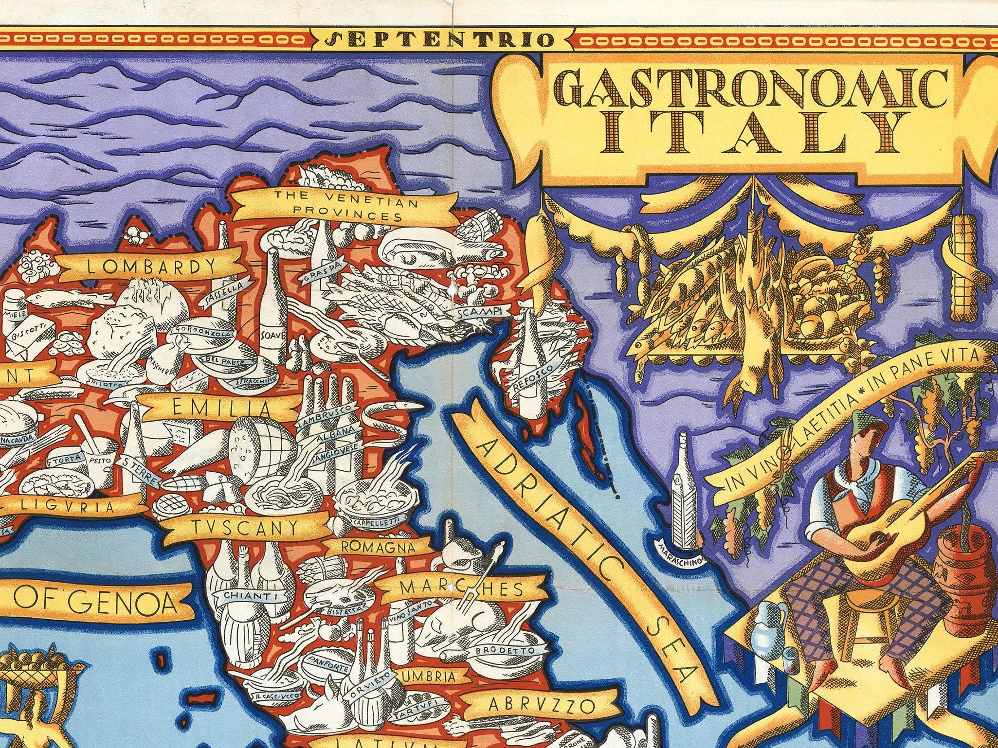 Vintage Italian Food Map Poster | Gastronomic Map of Italy Print ...