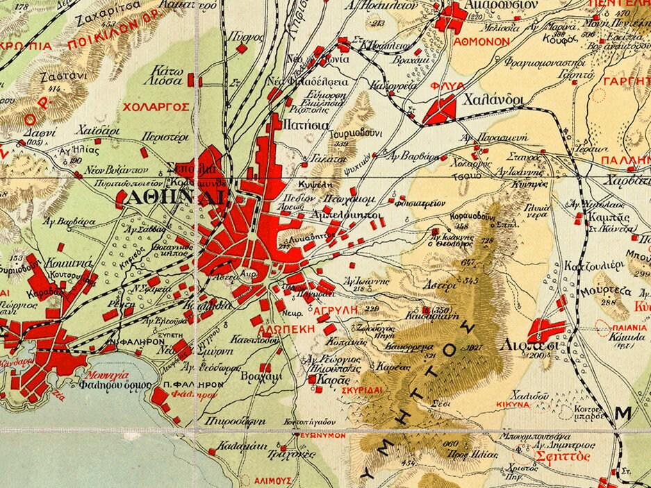 Vintage Attica Map Print: Historic Greece Wall Art - Etsy