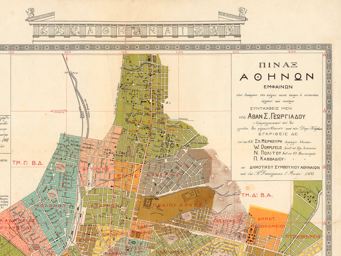 Vintage Map of Athens and Its Ancient and Modern Quarters Old - Etsy