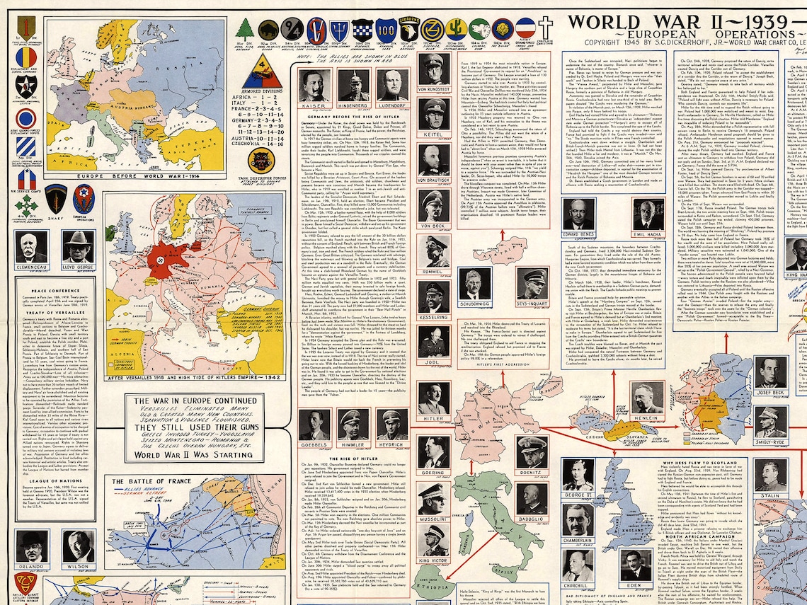 Vintage Map WW2 European Operations Ww2 Military Leaders - Etsy