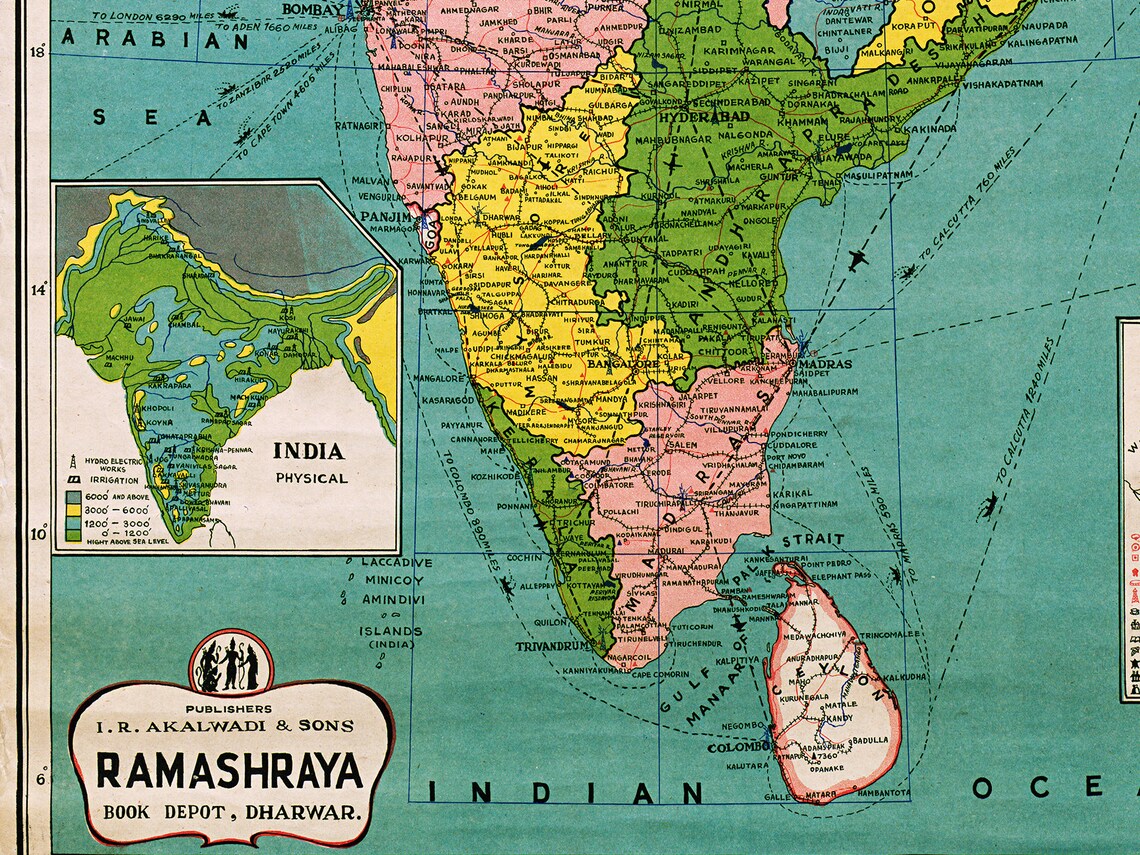 Map of India in gorgeous vintage tones India map Historic | Etsy