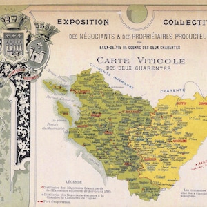 Vintage Map of the Vineyards of Charente and Charente-maritime, Old ...