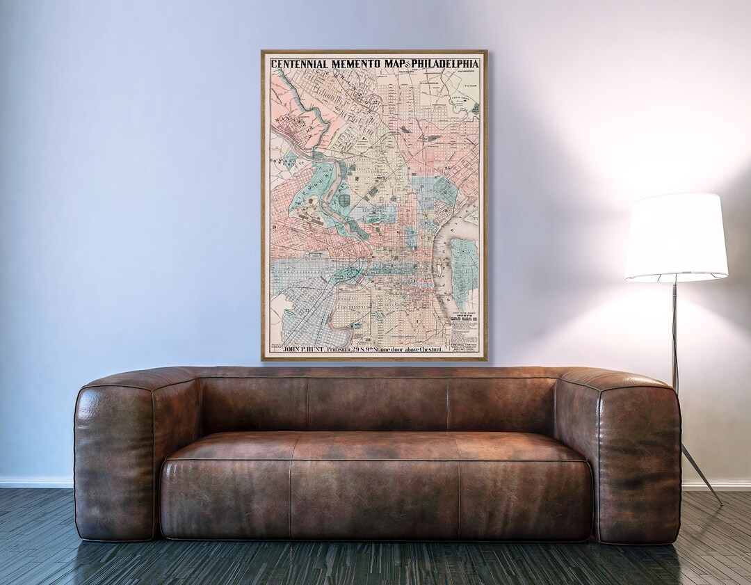 Vintage Centennial Memento Map of Philadelphia, Old Philadelphia Wall ...