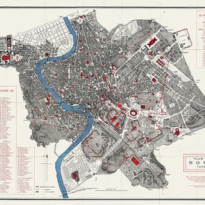 Vintage Map of Rome Showing Ancient Monuments, Antique Rome Print, Rome ...
