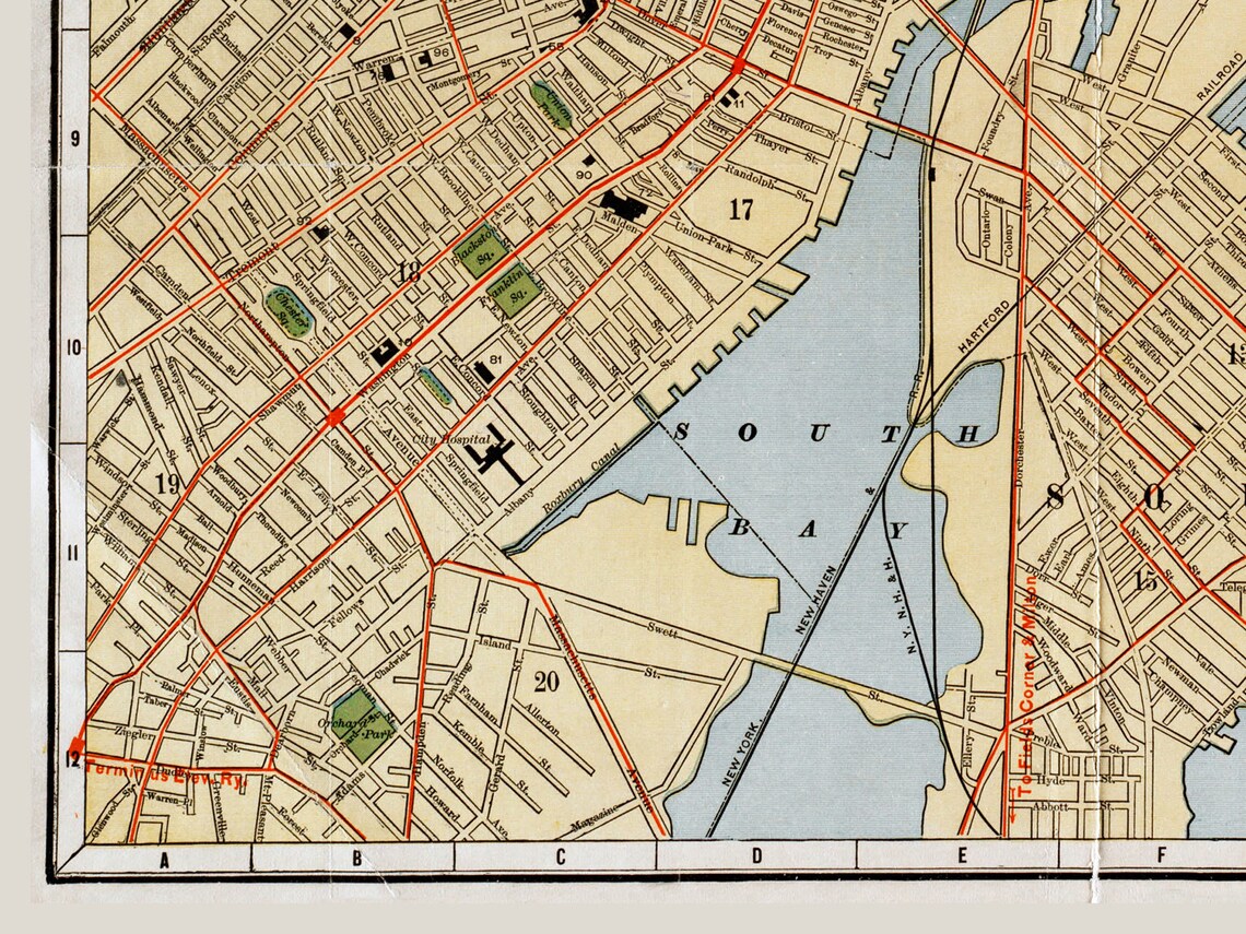 Vintage Map of Boston Historical Boston Wall Art Old Boston - Etsy