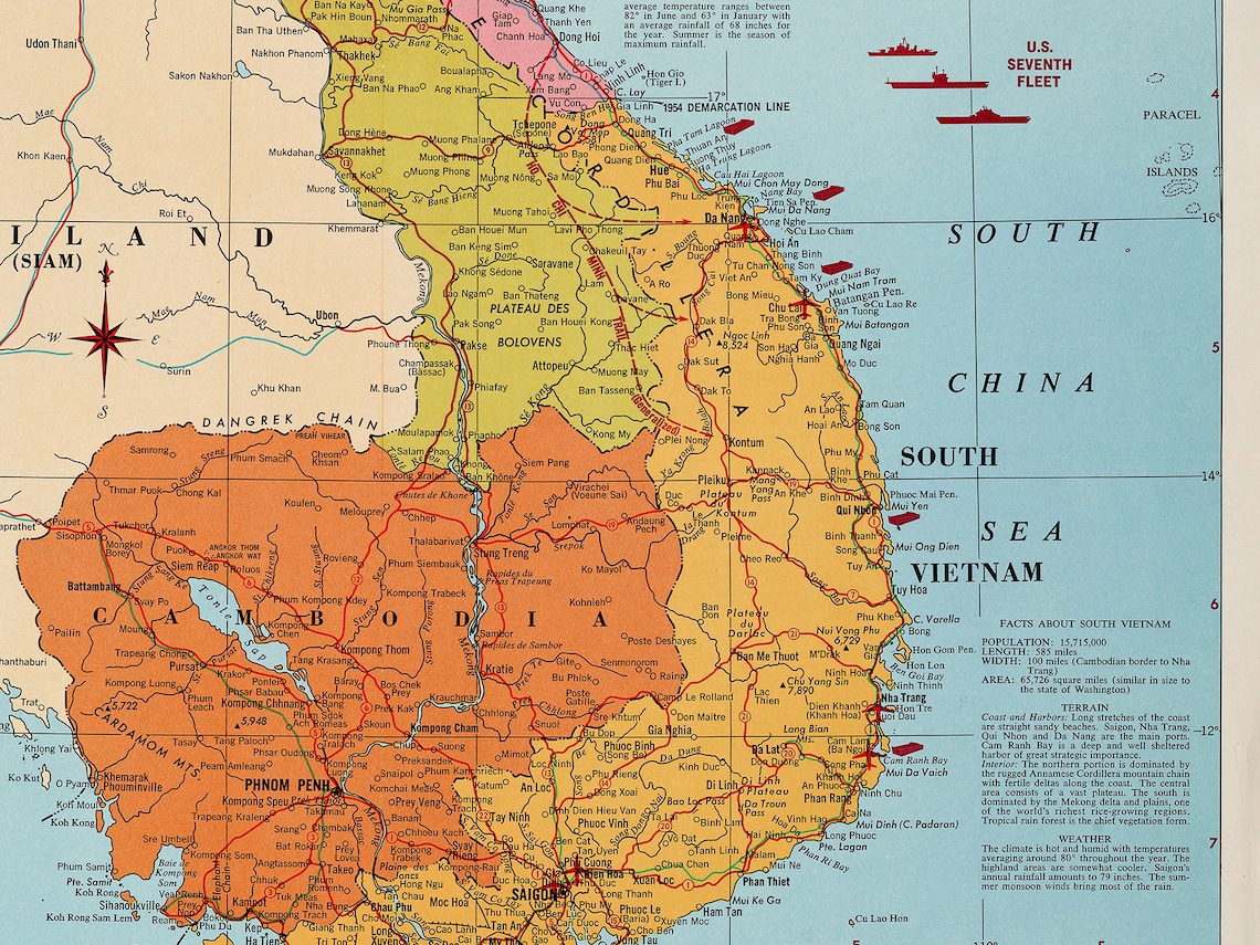 Vintage Map of Vietnam Old Vietnam Map Vietnam Wall Art - Etsy