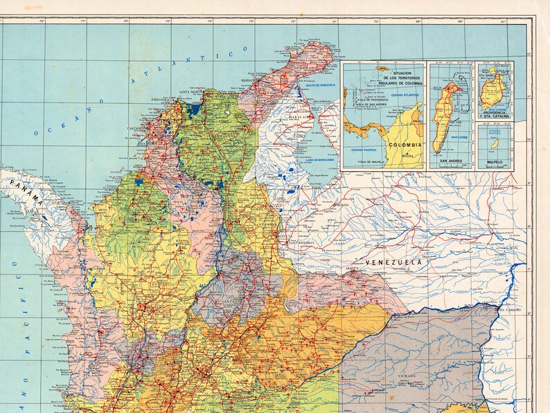 Colombia Wall Map Vintage Map of Colombia Old Colombia Map | Etsy