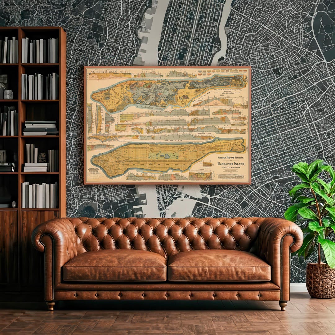 Historic Geologic Map of Manhattan Island, New York, Vintage Wall Art ...