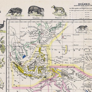 Vintage Map of Oceania, Old Papua New Guinea Map, Large Papua New ...